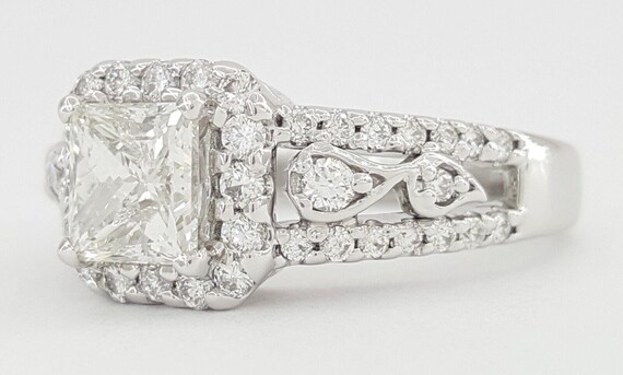 Princess Cut Halo Diamond Engagement Ring in 14k Whit… - Gem