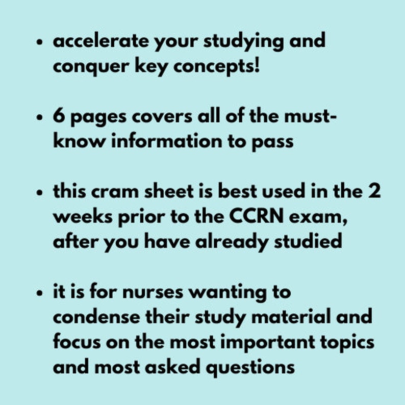 CCRN Exam Cram Sheet, Cheat Sheet, Printable Review, AACN Critical Care ...