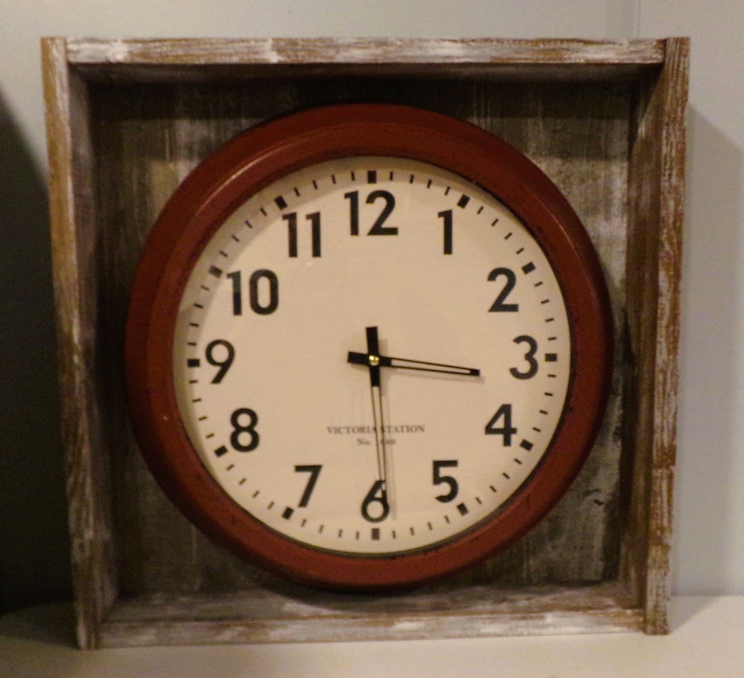 Large Victoria Station Clock in a Antique Barnwood Frame - Etsy