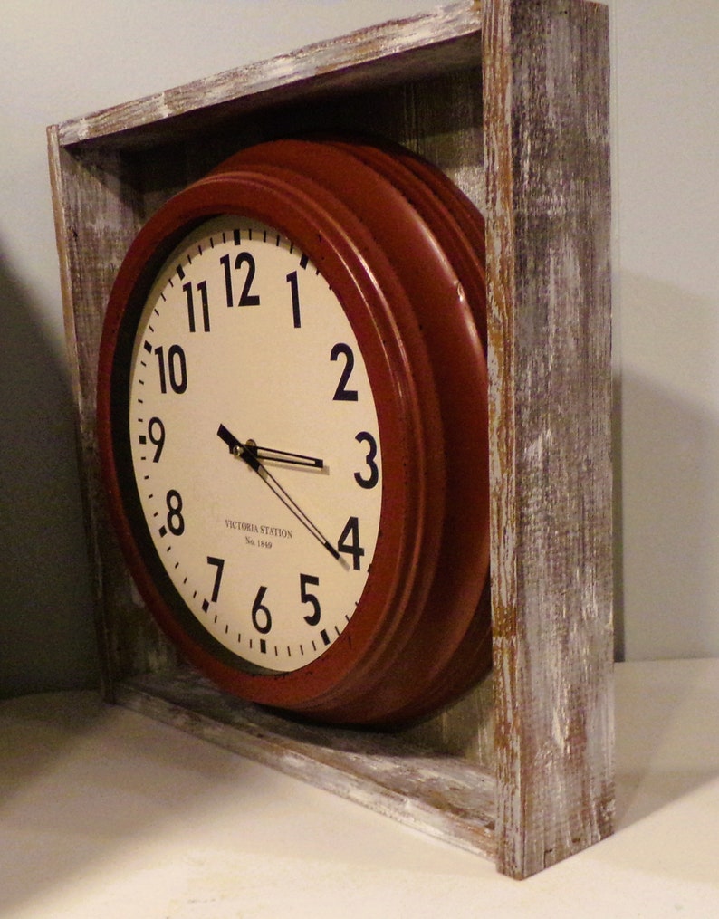Large Victoria Station Clock in a Antique Barnwood Frame - Etsy