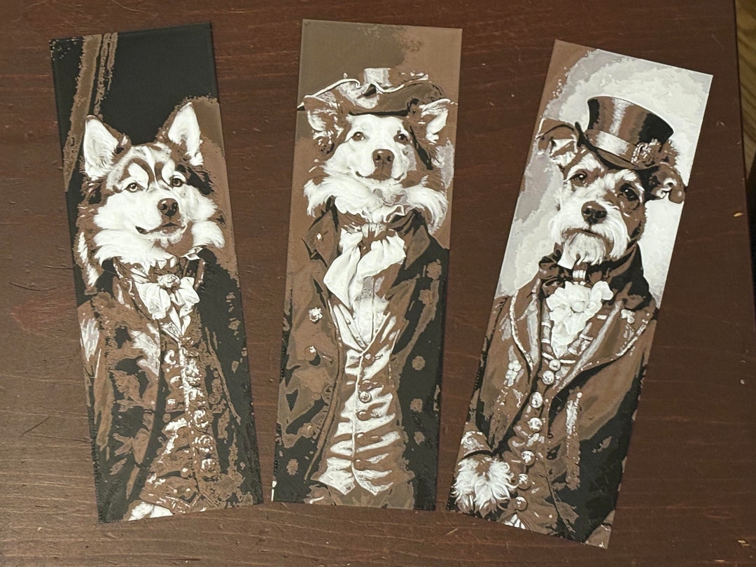 Set of 3 3D Printed Dapper Dog Bookmarks - Elegant Canine Art for Book ...