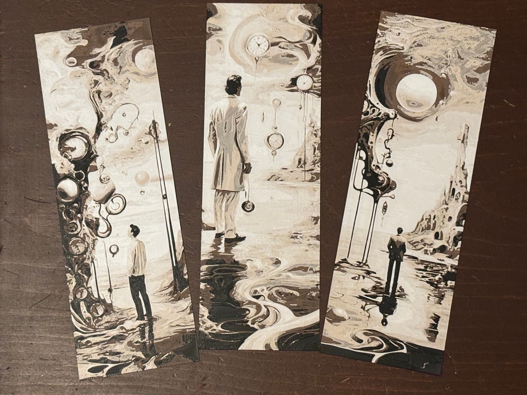 Set of 3 Surrealist 3D Printed Bookmarks - Man Facing Time Inspired by ...