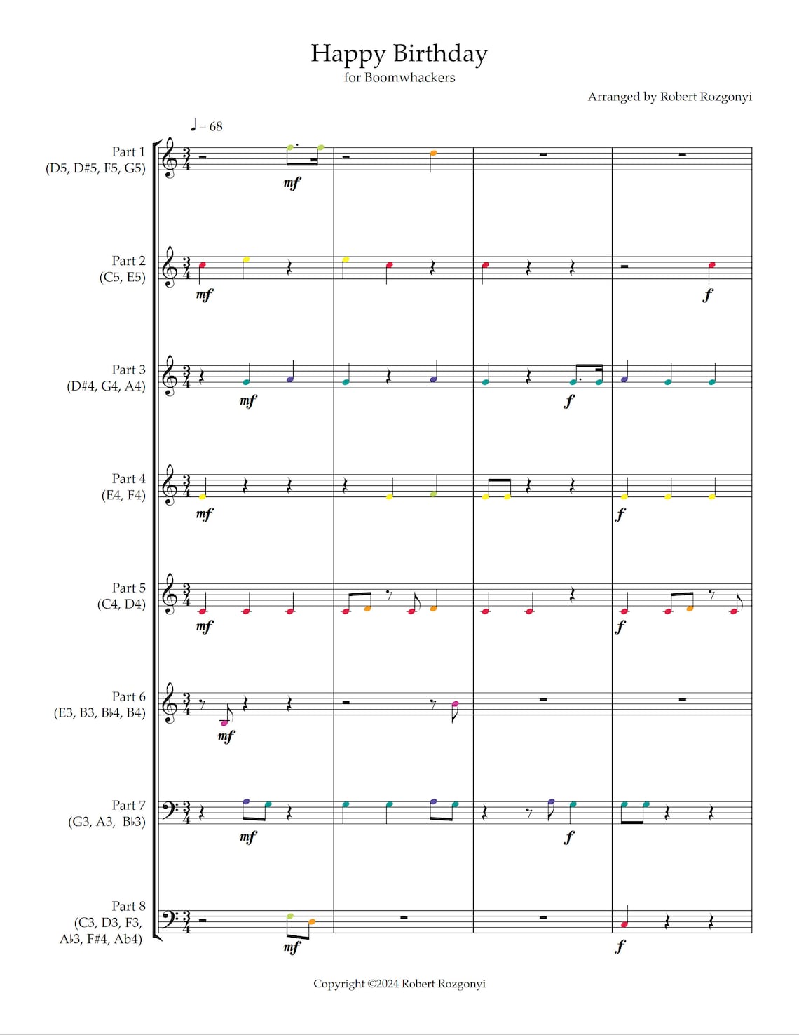 Happy Birthday - Boomwhackers | Printable Sheet Music - Etsy