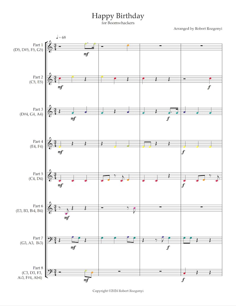 Happy Birthday - Boomwhackers | Printable Sheet Music - Etsy