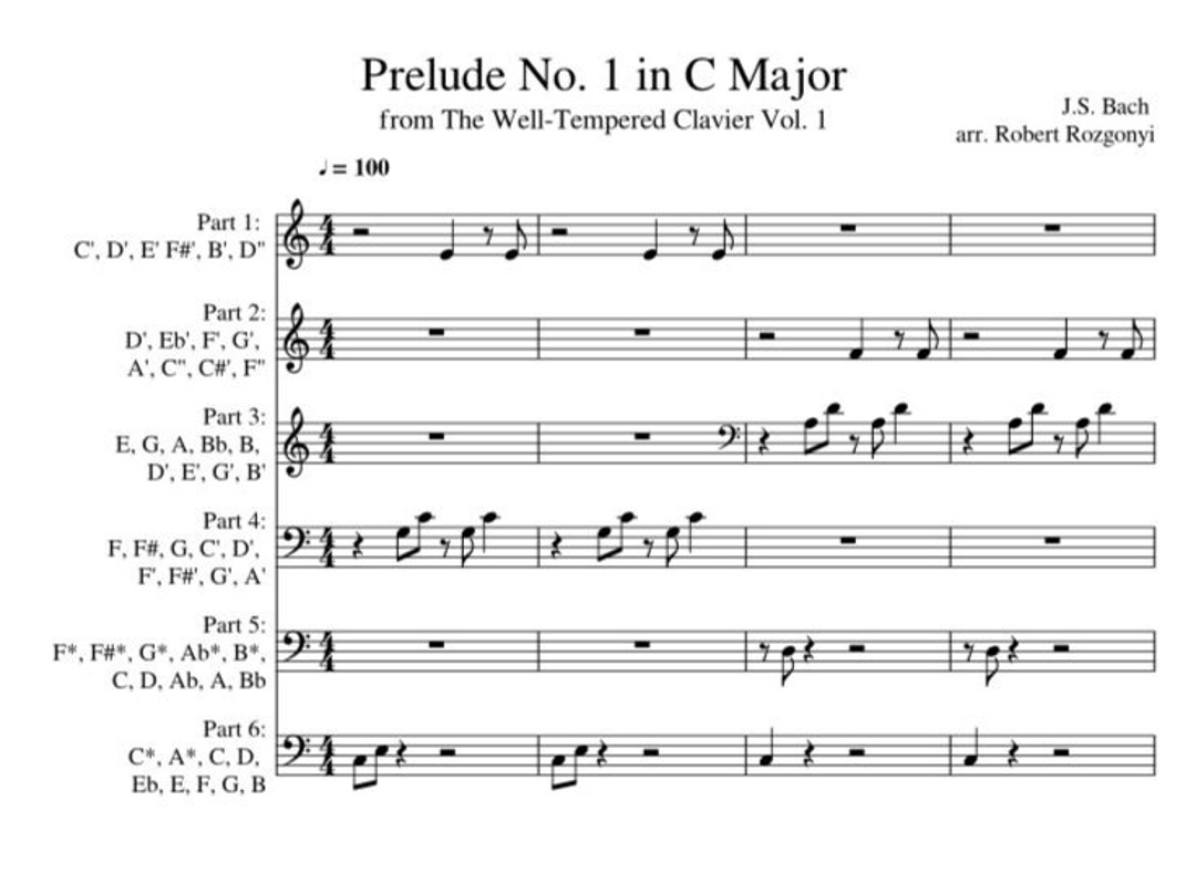 Bach Prelude No. 1 in C - Boomwhackers | Printable Sheet Music - Etsy