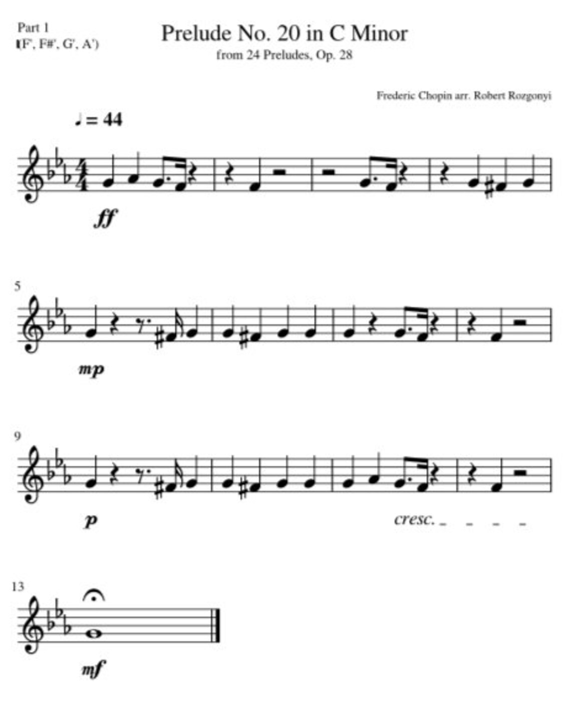 Chopin Prelude No. 20 in C Minor - Boomwhackers | Printable Sheet Music ...