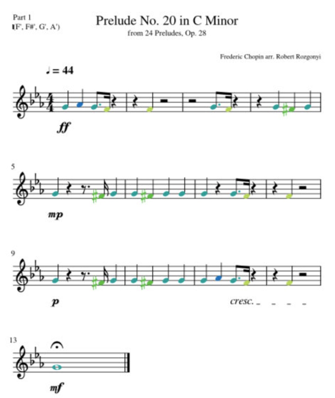 Chopin Prelude No. 20 in C Minor - Boomwhackers | Printable Sheet Music ...