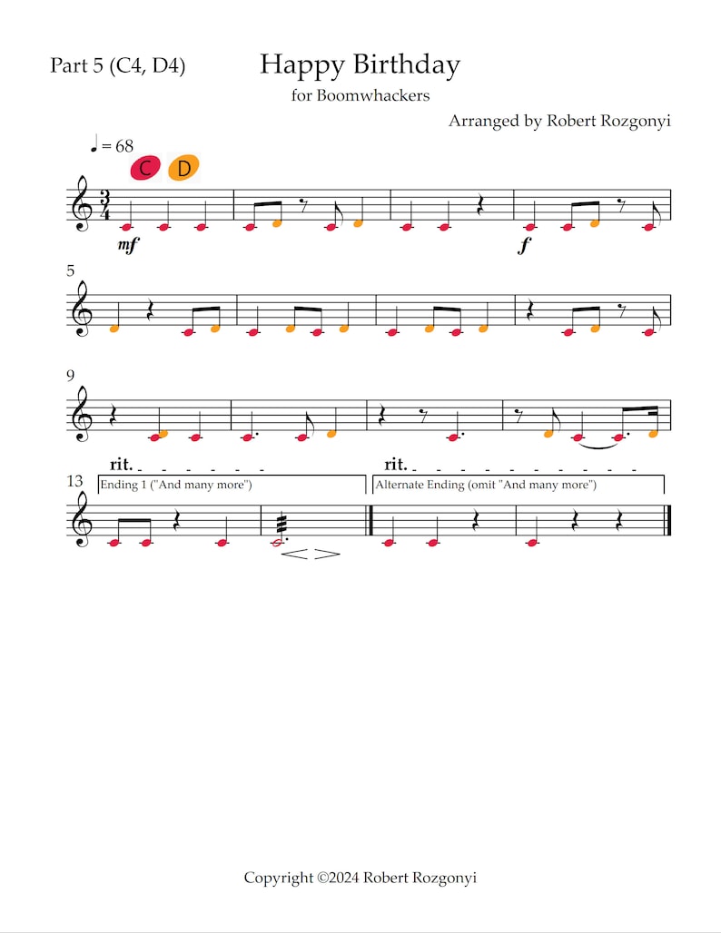 Happy Birthday - Boomwhackers | Printable Sheet Music - Etsy