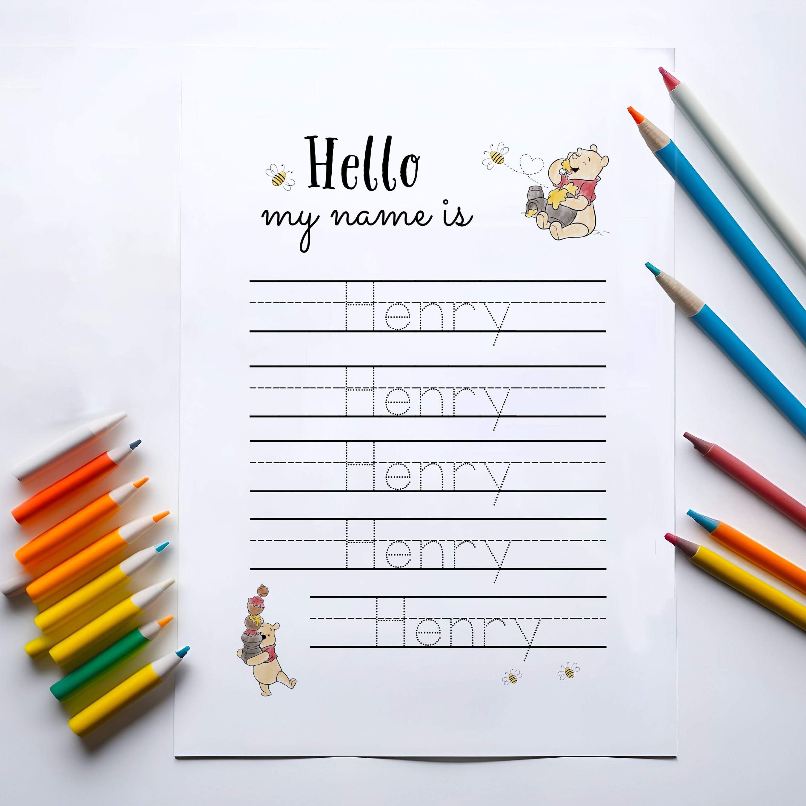 Winnie the Pooh Name Tracing Personalized Sheets Custom Toddler Name ...