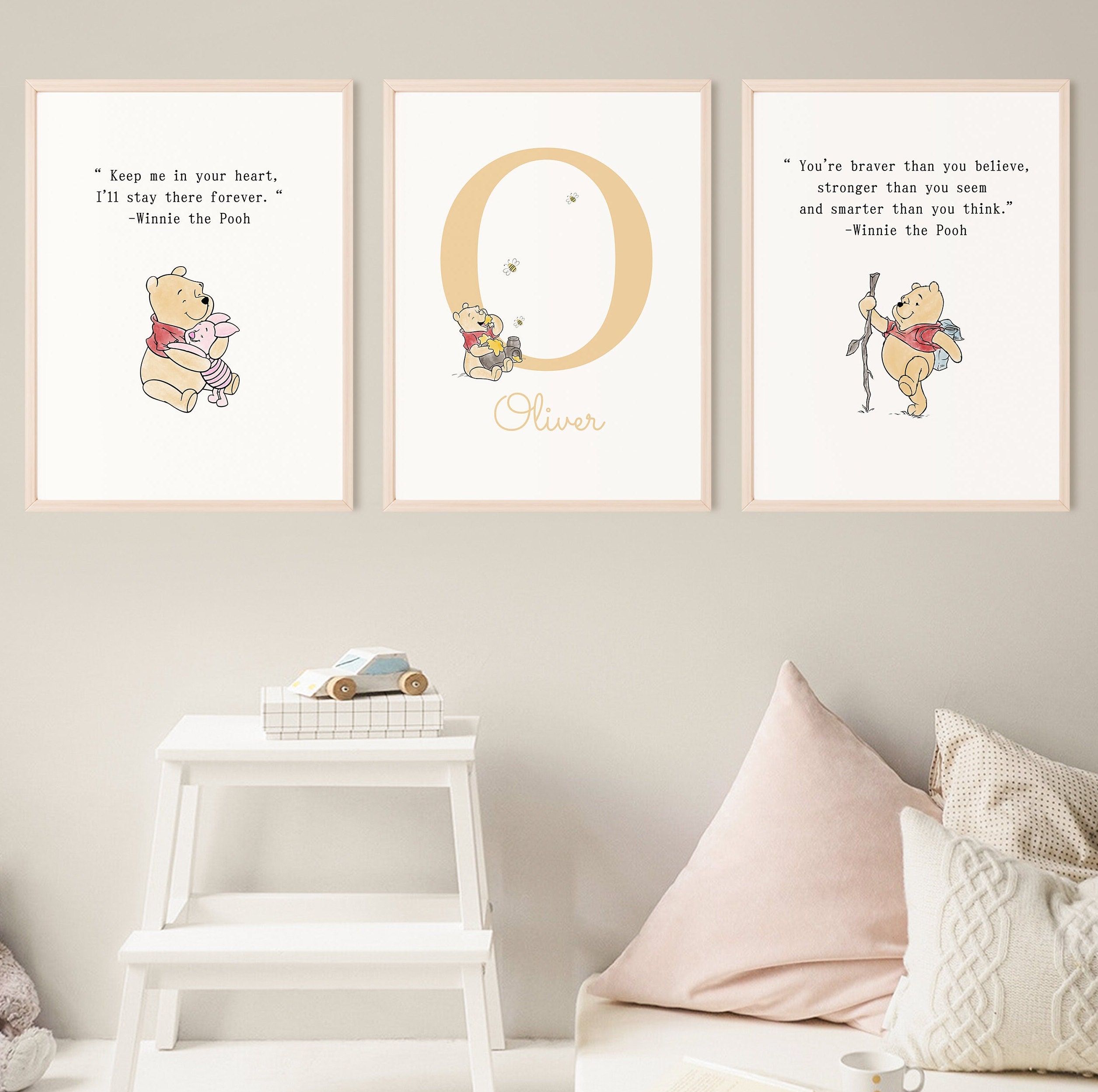 Winnie the Pooh Nursery Wall Art Custom Baby Pooh Print Set Baby Name ...