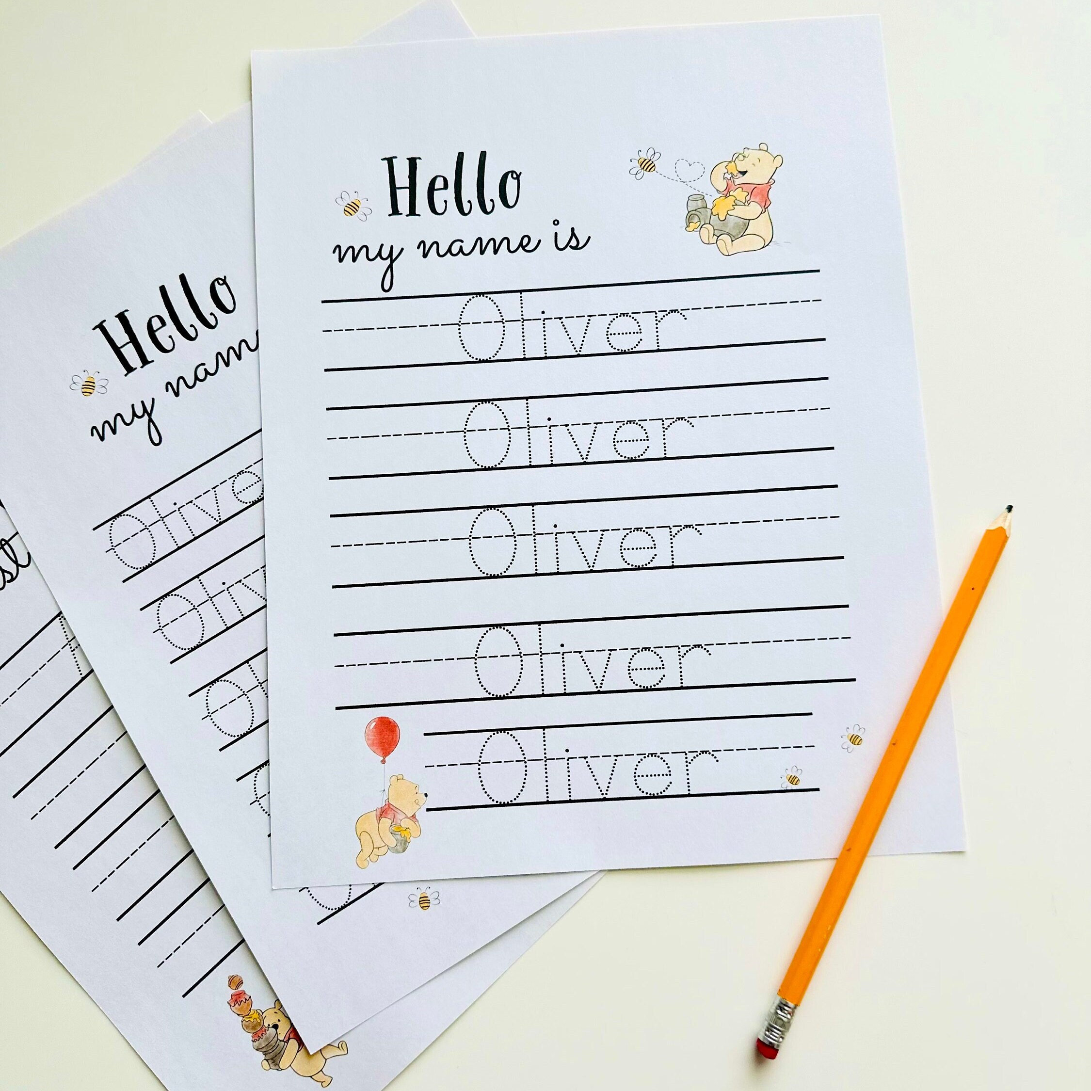 Winnie the Pooh Name Tracing Personalized Sheets Custom Toddler Name ...