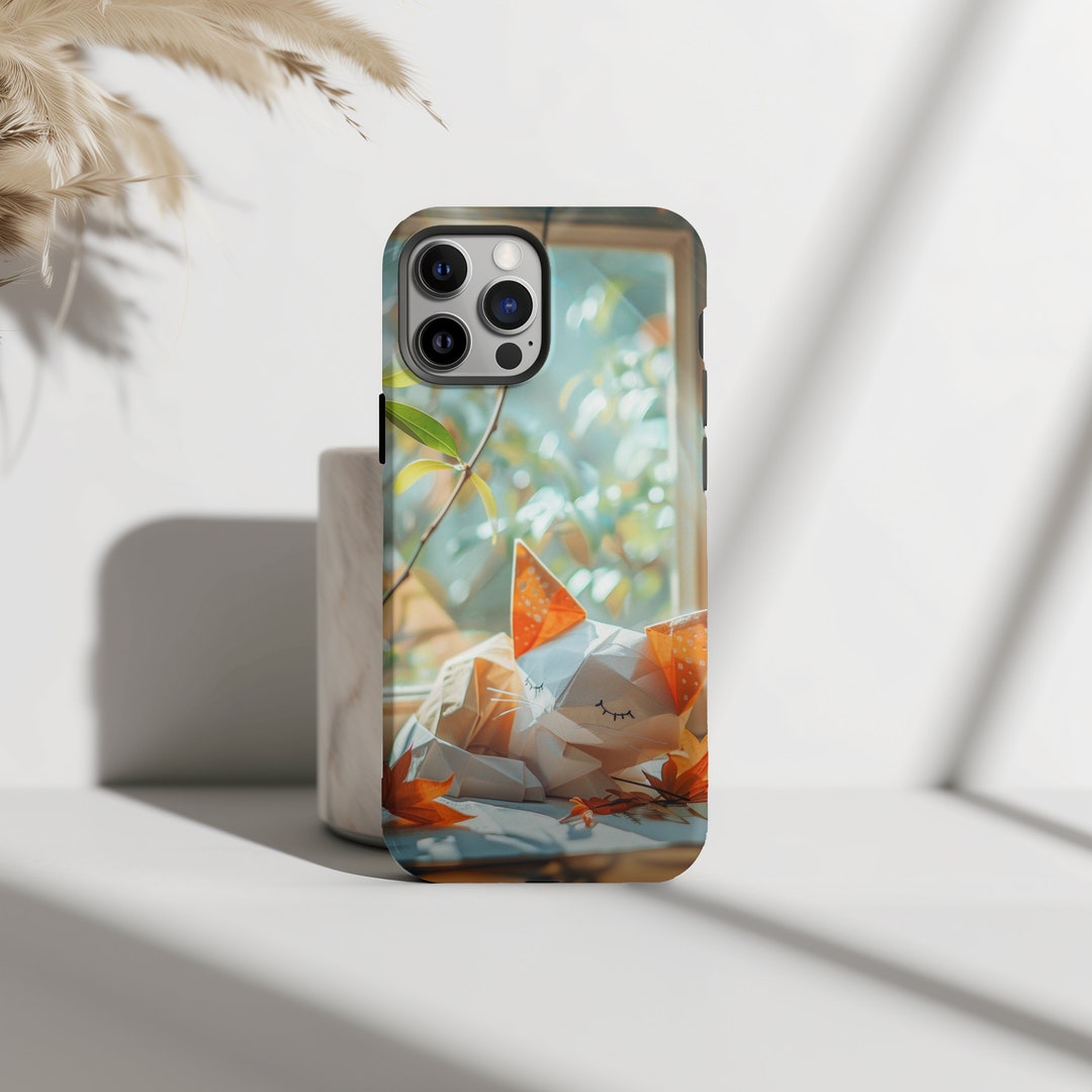 Cute Sleepy Kitsune Fox Japanese Origami Phone Case iPhone 15 14 13 ...