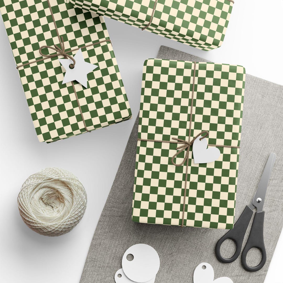 Green Checkered Wrapping Paper Vintage-inspired Gift Wrap Available in ...