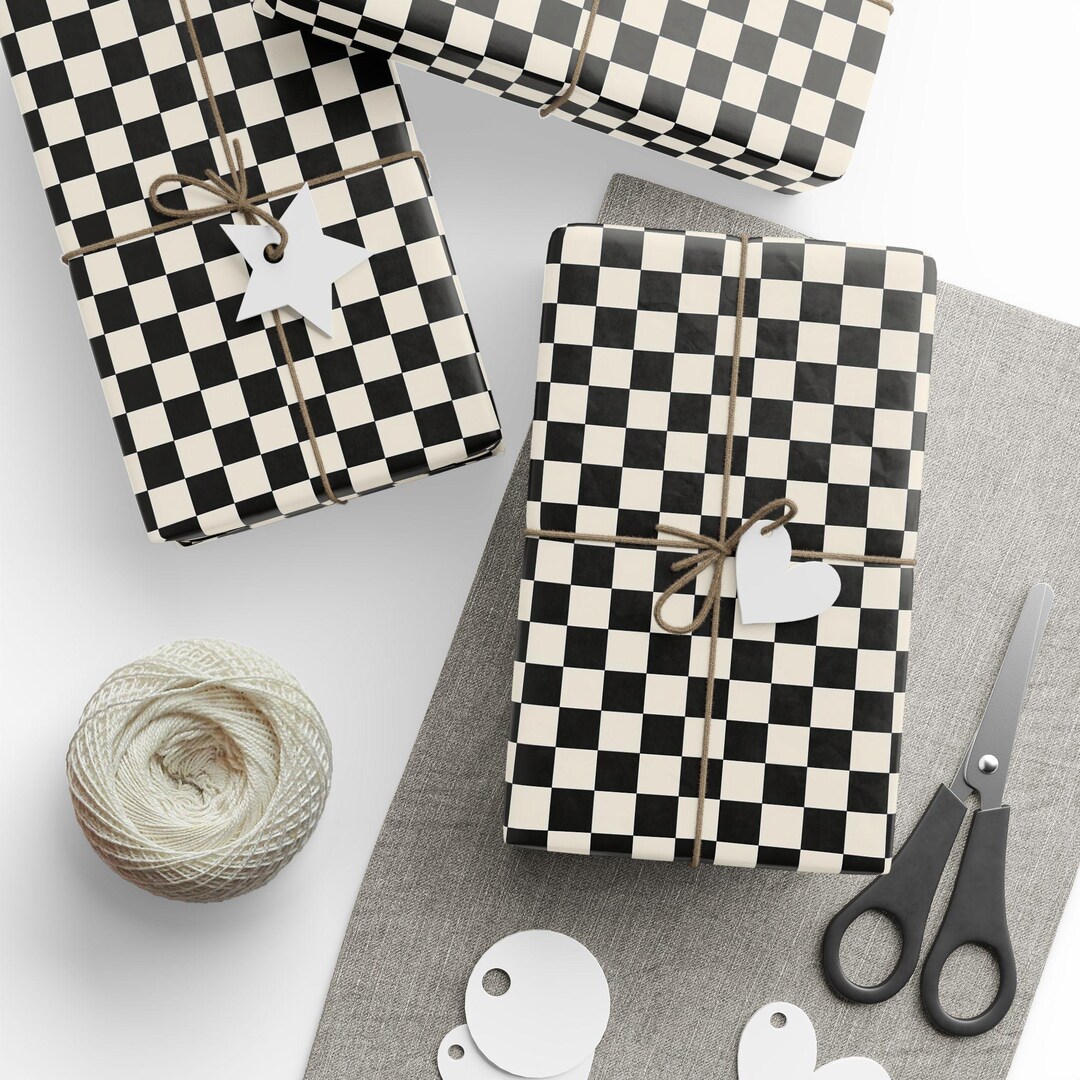 Black and White Checkered Wrapping Paper Available in 3 Sizes Matte or ...