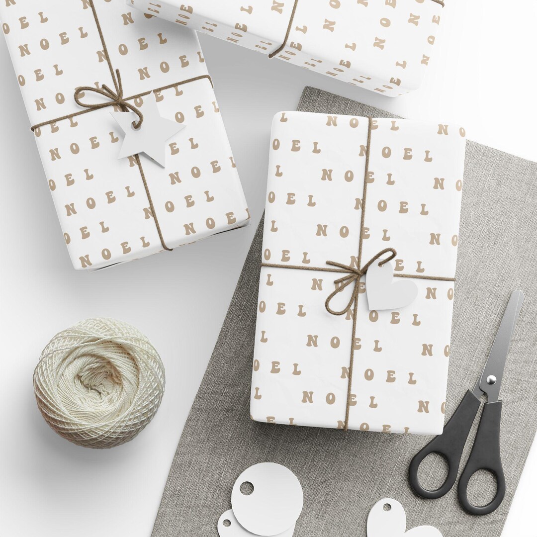 Noel Christmas Wrapping Paper Beige Modern Holiday Gift Wrap Available ...