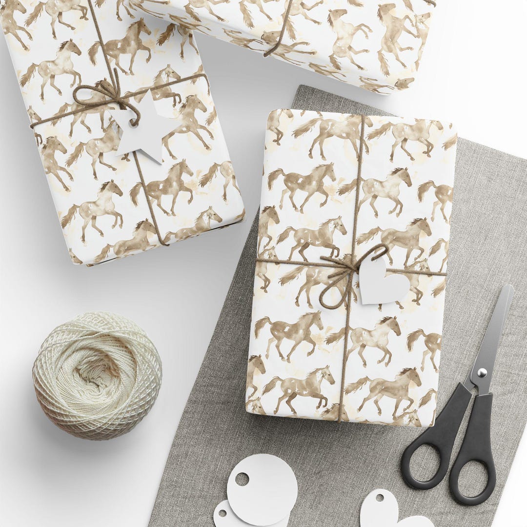 Whimsical Equestrian Gift Wrap Elegant Neutral Horse Print, Wrapping ...
