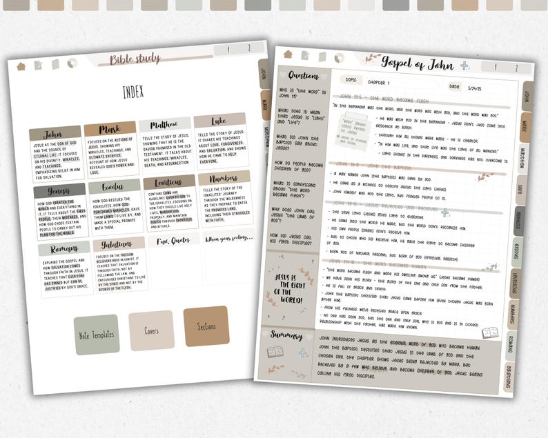 Bible Study Notebook Digital Planner Hyperlinked Bible Journal ...