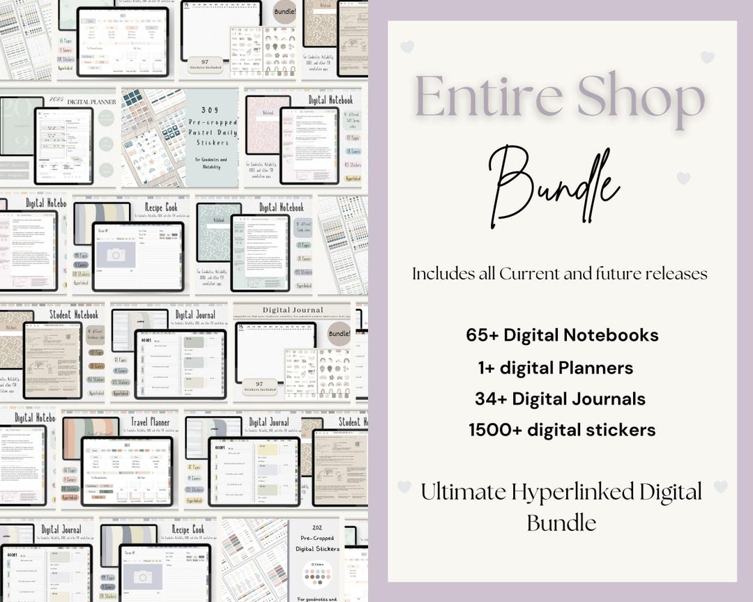 Digital Planner Journal Note Templates and Stickers All in One Whole ...