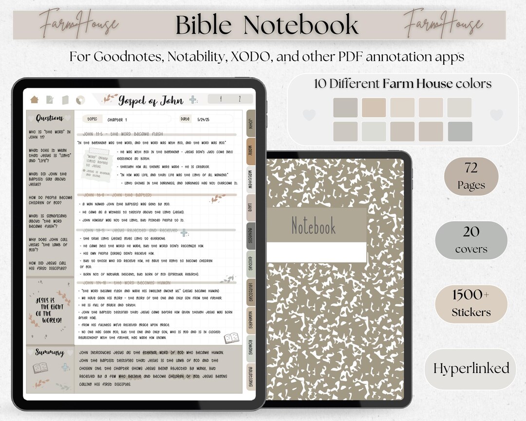 Bible Study Notebook Digital Planner Hyperlinked Bible Journal ...