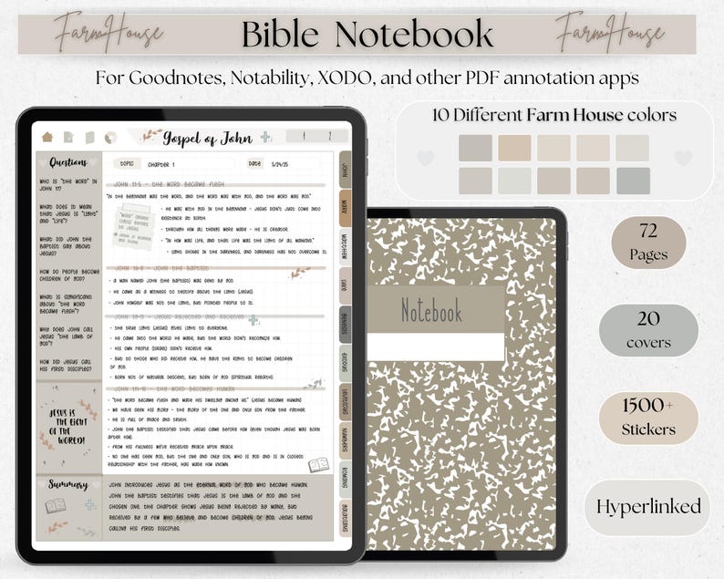 Bible Study Notebook Digital Planner Hyperlinked Bible Journal ...