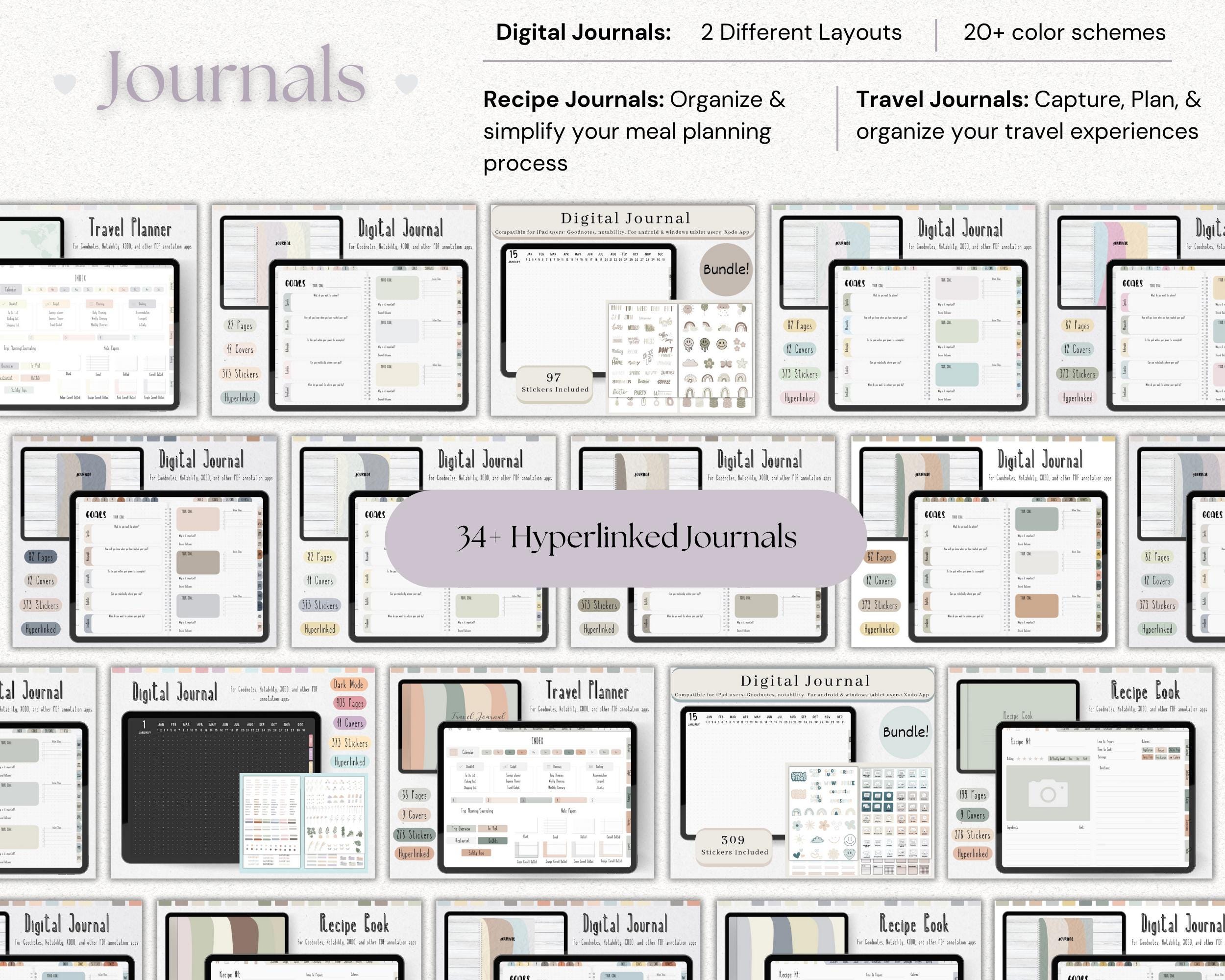Digital Planner Journal Note Templates and Stickers All in One Whole ...