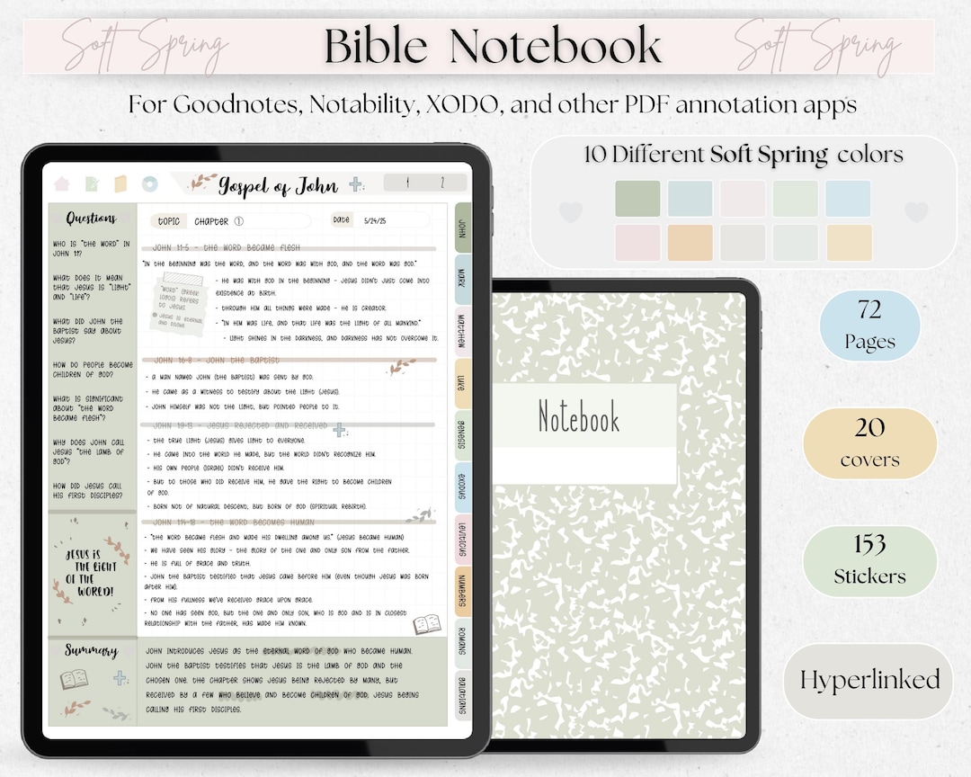 Bible Study Notebook Digital Planner Hyperlinked Bible Journal ...