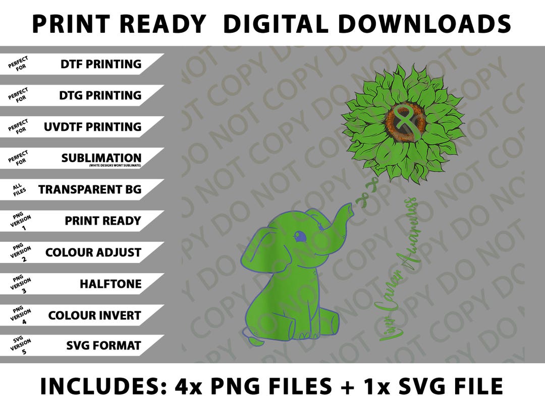 Elephant Sunflower Ribbon Liver Cancer Awareness Warrior Png Bundle ...