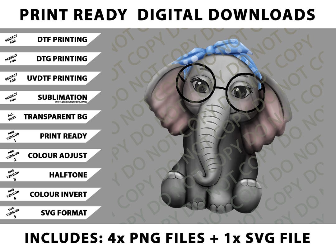 Elephant Nerd Glasses Headband Clothes Gift Elephant Png Bundle, SVG ...