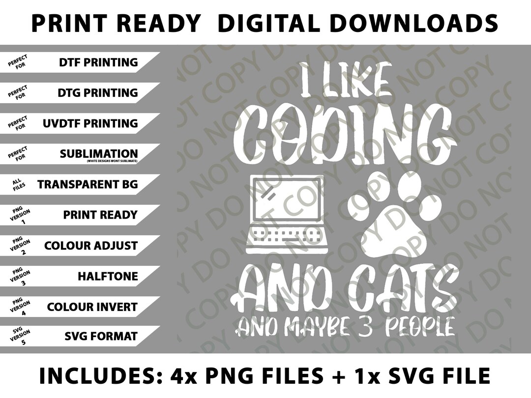Coding and Cats Funny Programming Computer Binary Coder Png Bundle, SVG ...