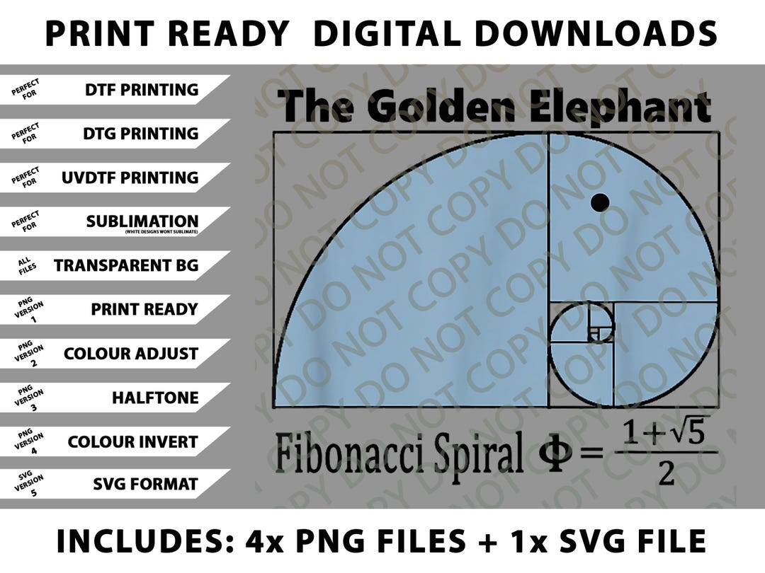 Fibonacci Spiral the Golden Elephant Math Png Bundle, SVG Files ...