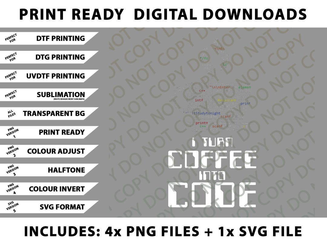 Turn Coffee Into Code Coder Coding Programmer It Pc T Png Bundle 5043