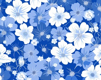 Photorealistic White and Blue Floral Wedding Pattern - Digital Template ...