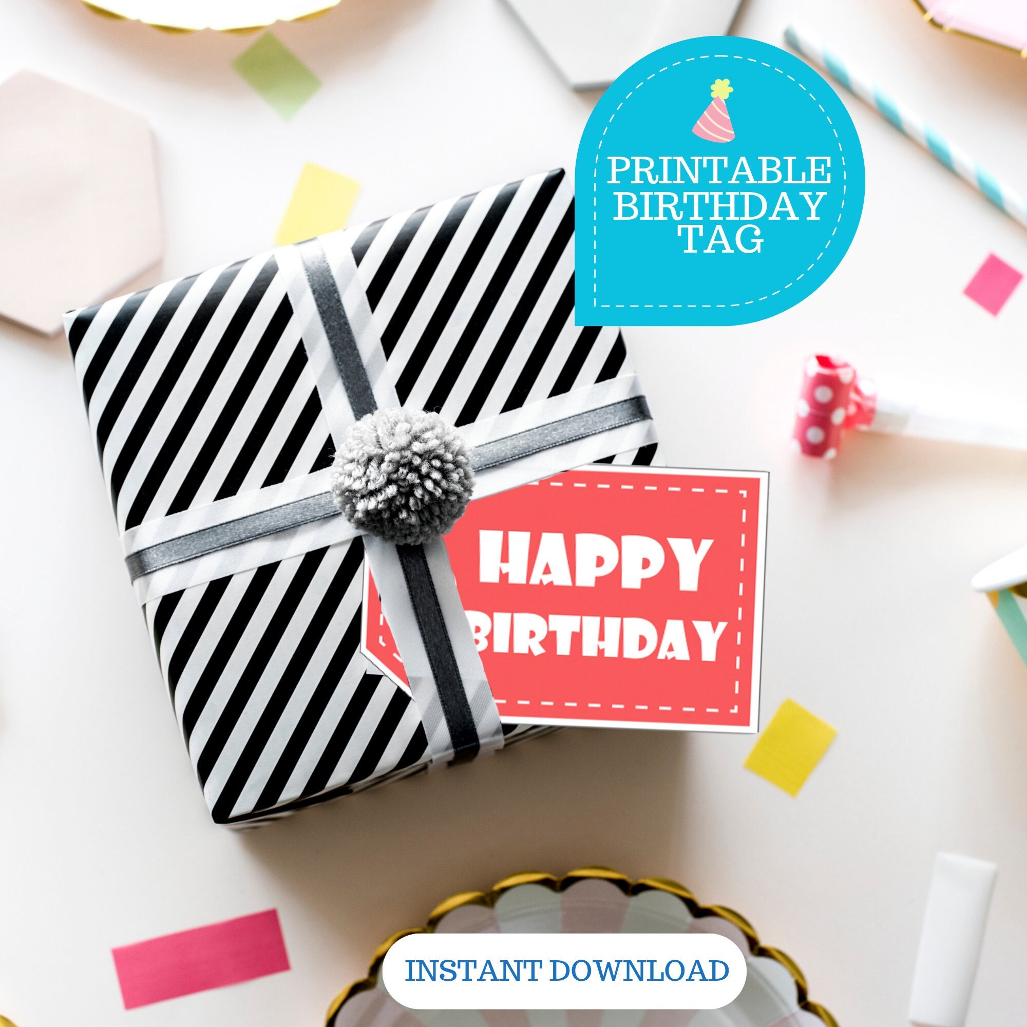 Happy Birthday Tags, Printable Birthday Tags, Birthday Gift Tag ...