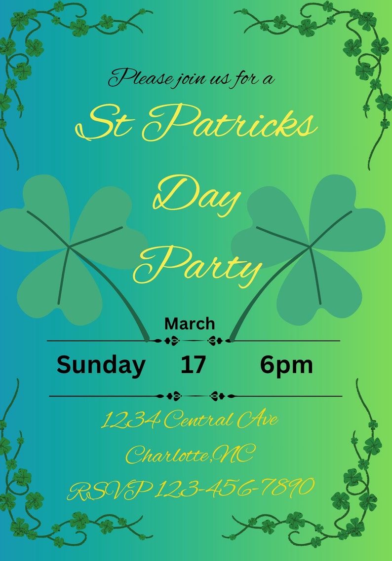 Editable, Party,invitations, St Patrick, Day Party, Green Background ...