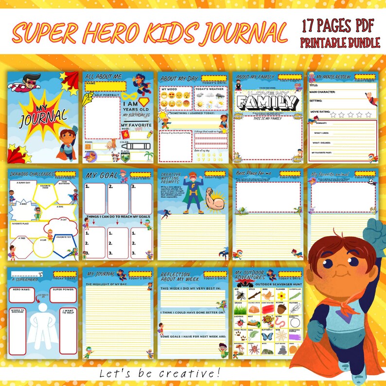 Super Hero Writing Journal for Kids: 17 Fun Prompts (digital Download ...