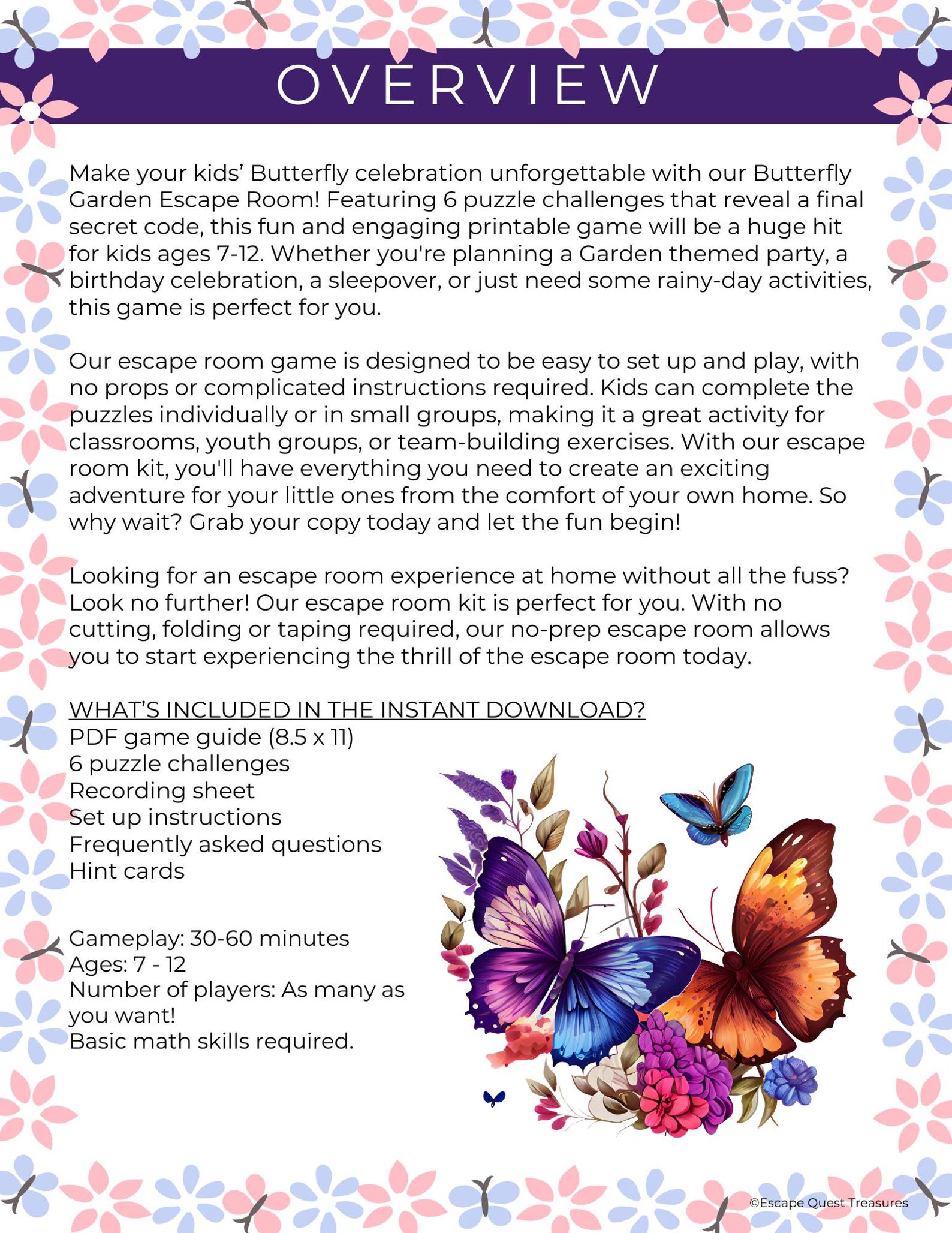 Butterfly Garden Escape Game: Printable Puzzles & Riddles (PDF Download ...