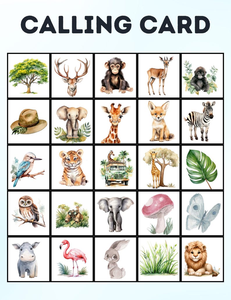 Safari Animal Bingo Printable Game: Classroom Party Fun (instant ...