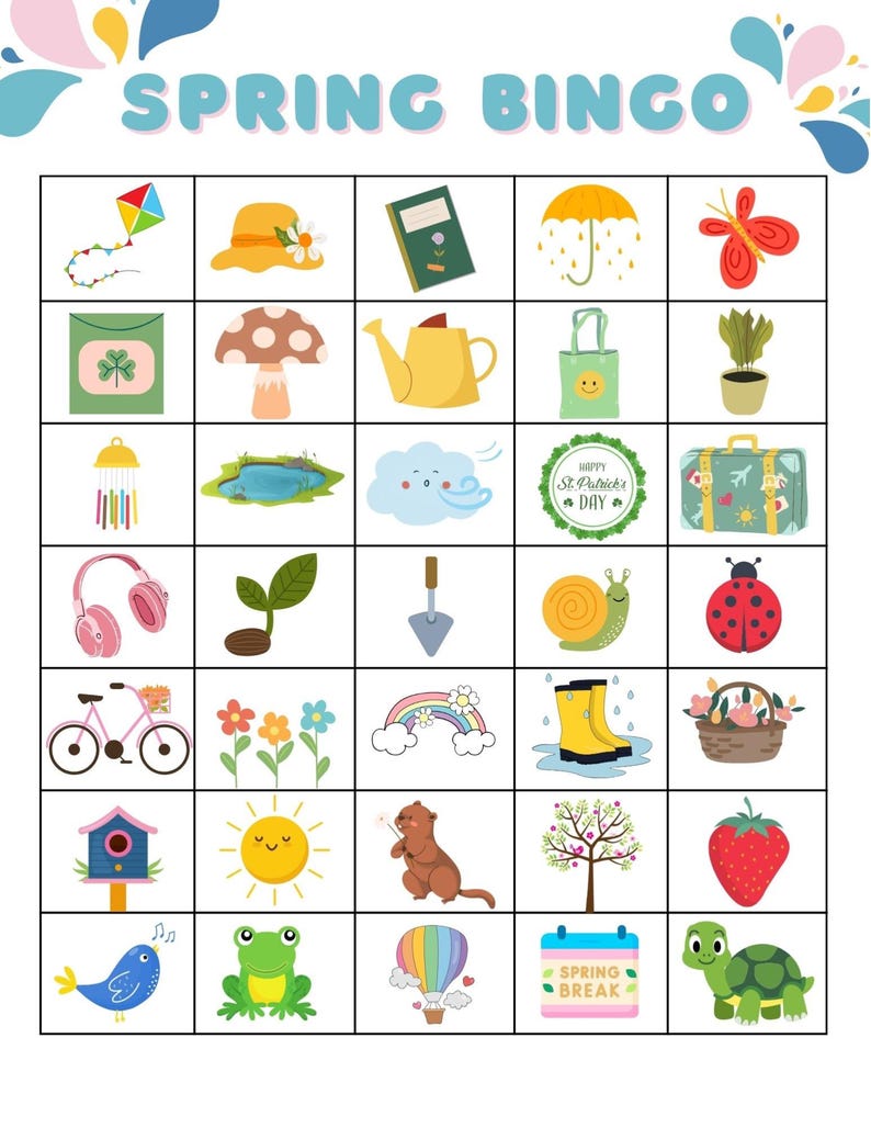 Spring Bingo Game | Fun Printable Bingo for up to 35 Players/ Spring ...