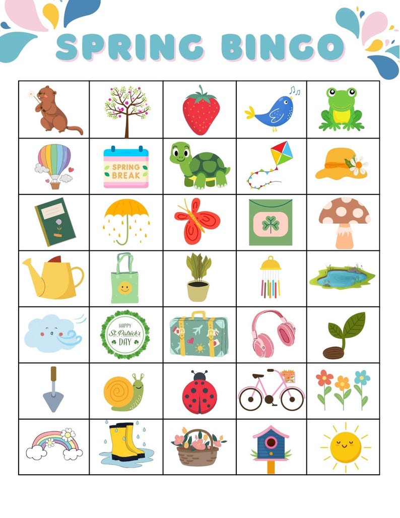 Spring Bingo Game | Fun Printable Bingo for up to 35 Players/ Spring ...