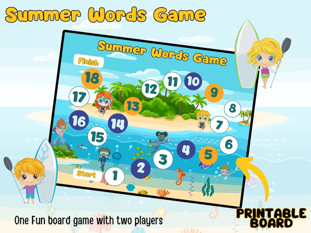 Summer Word Games: Printable Family & Classroom Board Game (instant ...