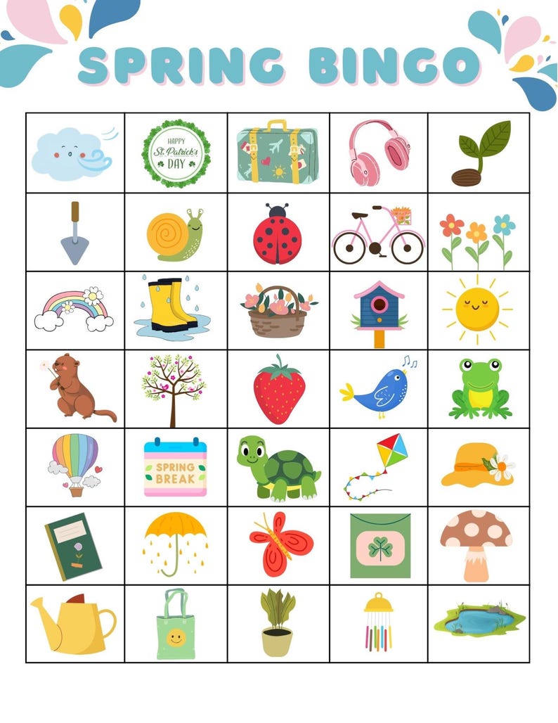 Spring Bingo Game | Fun Printable Bingo for up to 35 Players/ Spring ...