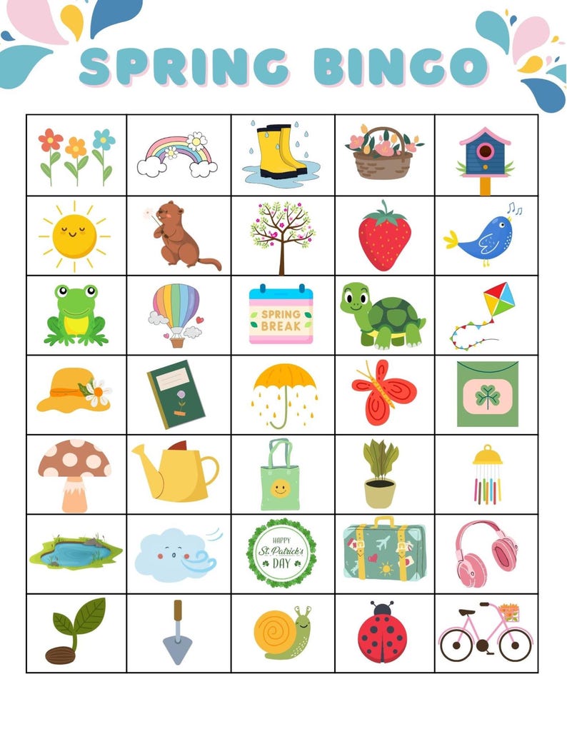 Spring Bingo Game | Fun Printable Bingo for up to 35 Players/ Spring ...