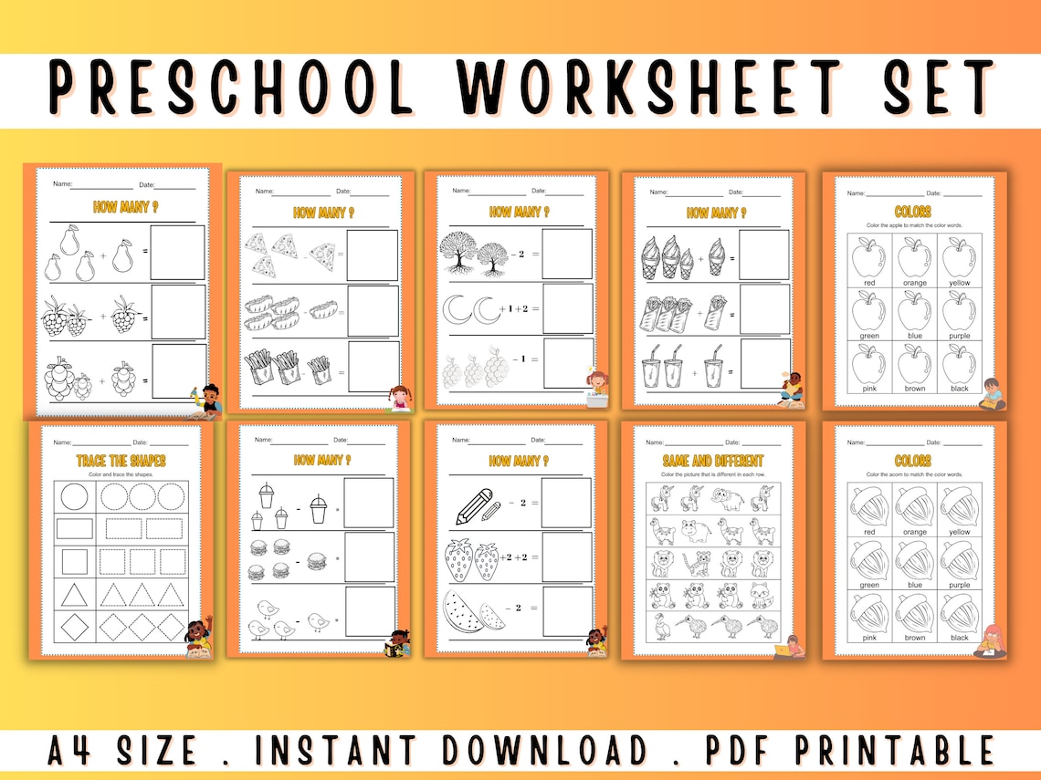 Preschool Learning Worksheets: Fun Early Learning Activities (PDF) - Etsy