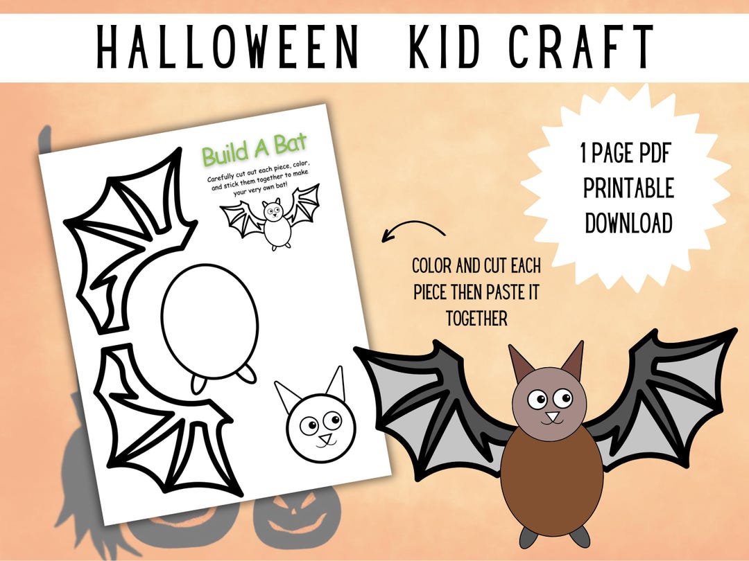 Halloween Bat Craft: DIY Printable Activity for Kids (digital Download ...