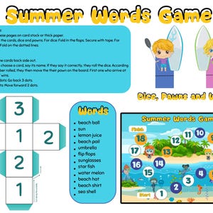 Summer Word Games: Printable Family & Classroom Board Game (instant ...