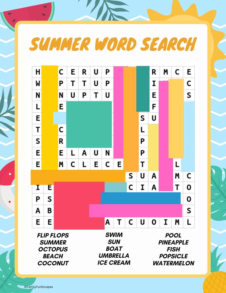 Summer Word Games for Kids: Printable Word Search & Maze (PDF) - Etsy