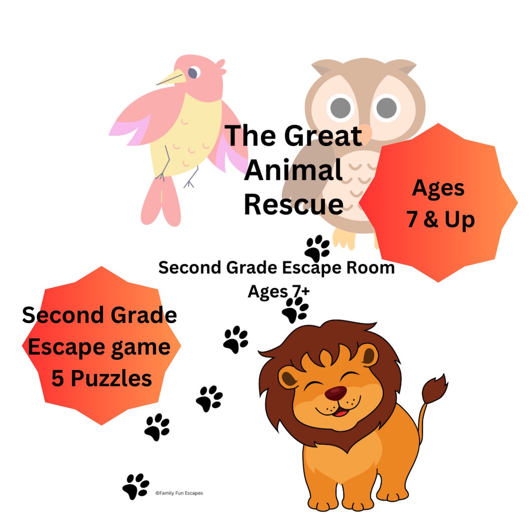 2nd Grade Animal Rescue Escape Game: Fun Puzzles & Maze (PDF) - Etsy