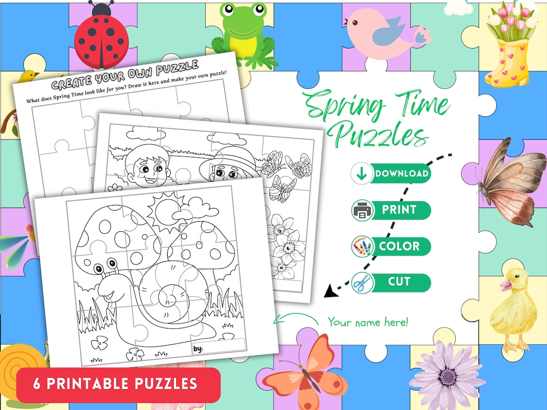 Spring Puzzles | 5 Cut and Color Puzzles + Create Your Own | Fun Jigsaw ...