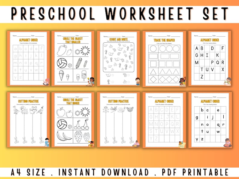 Preschool Learning Worksheets: Fun Early Learning Activities (PDF) - Etsy
