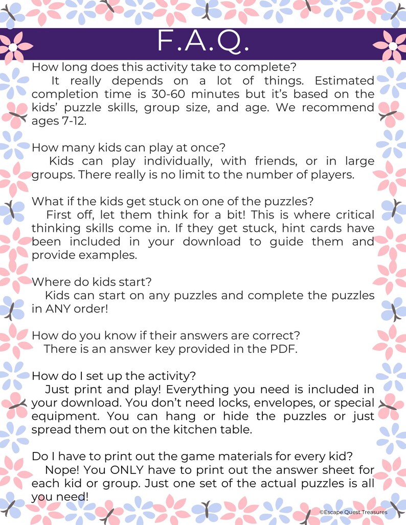 Butterfly Garden Escape Game: Printable Puzzles & Riddles (PDF Download ...